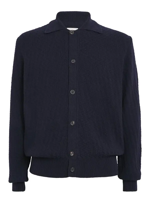 Oliver Spencer Wool Zigzag-knit Cardigan - Navy