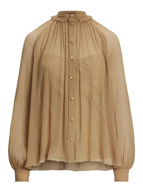 Ralph Lauren Silk Gathered Blouse - Beige