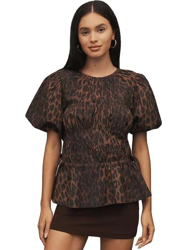 DAMSON MADDER Hadley Short-sleeve Blouse - Leopard