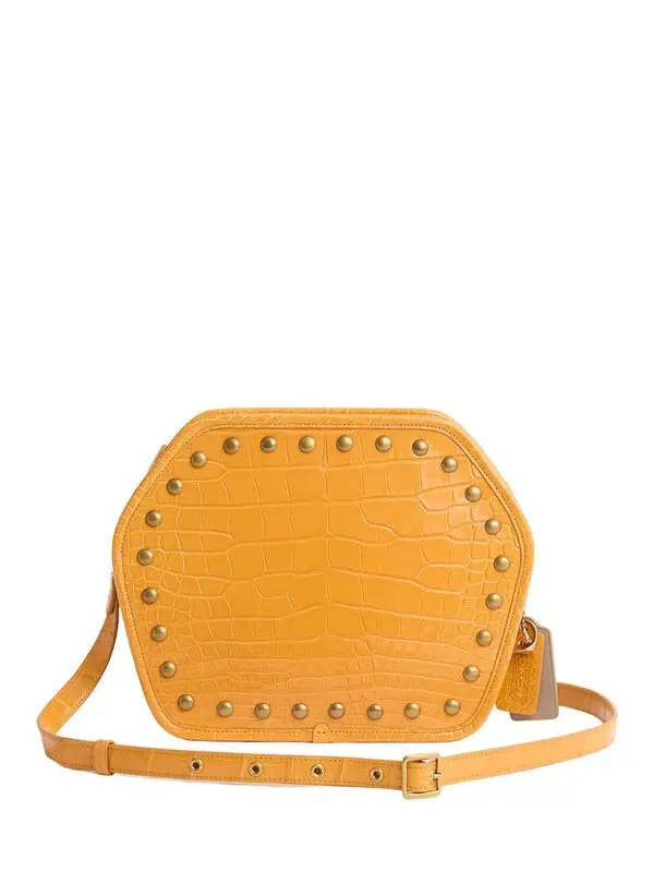 COACH® Upcrafted Geometric Zip Pouch In Alligator - Brass/yellow