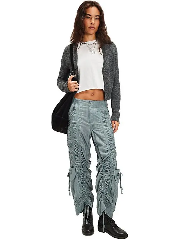 Free People Shirred Cargo Trousers - Steel Sea