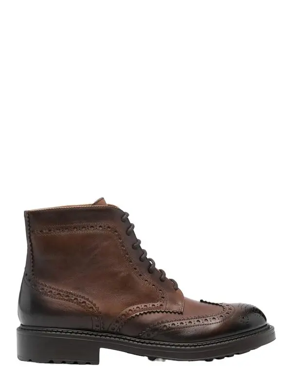 DOUCAL'S Leather Brogue Ankle Boots - Brown