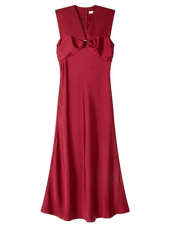 Sandro V-neck Sleeveless Satin Maxi Dress - Bordeaux