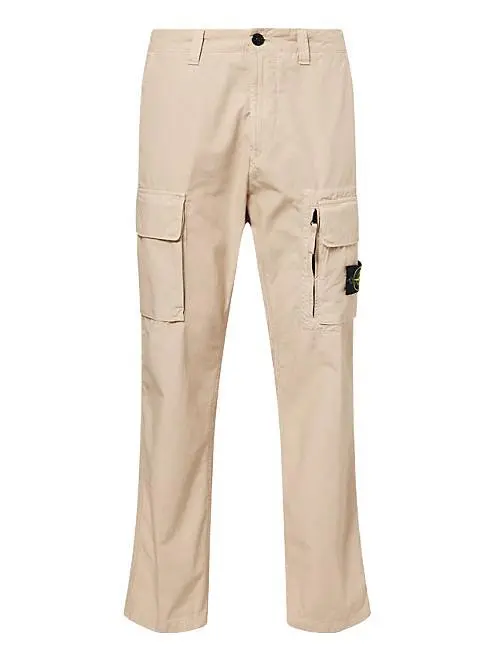 Stone Island Canvas Weave Logo-badge Cotton Cargo Trousers - Desert