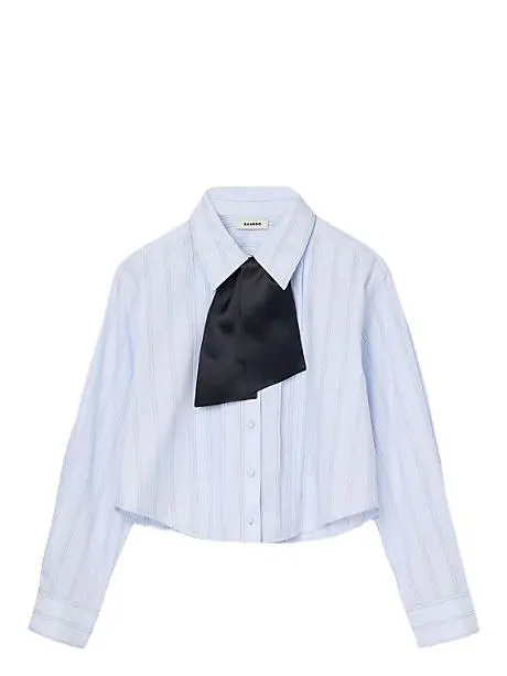 Sandro Marissa Cropped Striped Shirt With Tie - Sky Blue