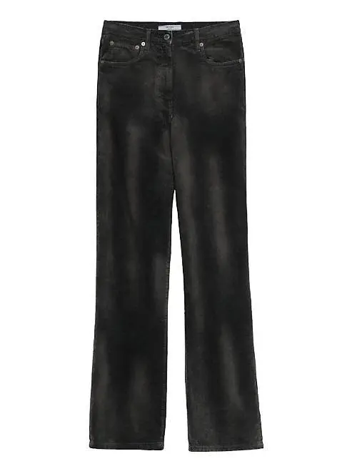 Prada Straight-leg Corduroy Trousers With Branded Patch - Black