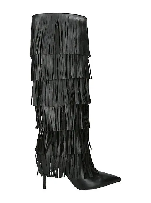 Steve Madden High-leg Fringe Leather Boots - Black