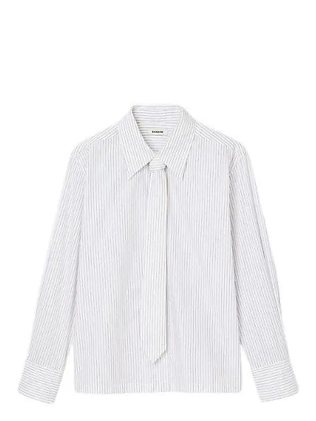 Sandro Striped Cotton Shirt With Removable Tie - White / Red