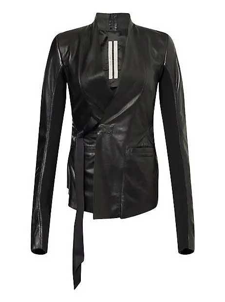 Rick Owens Hollywood Wrap-front Leather Jacket - Black