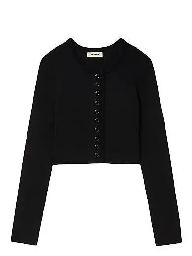 Sandro Ribbed Cropped Knitted Cardigan - Black