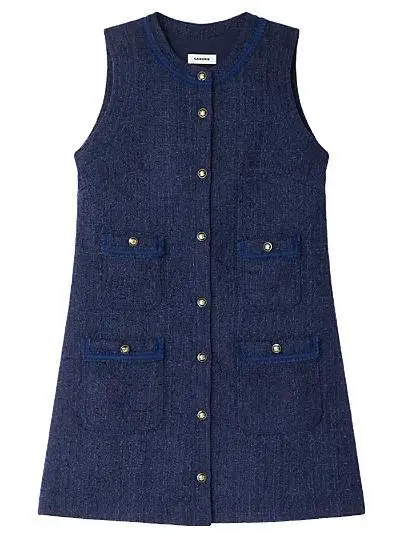 Sandro Flap-pocket Sleeveless Tweed Mini Dress - Navy Blue