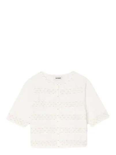 Sandro Beaded Cropped Knitted Cardigan - Ecru