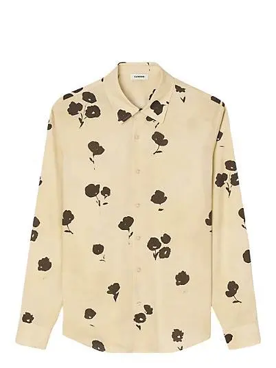 Sandro Floral-print Pointed-collar Linen Blend Shirt - Off White