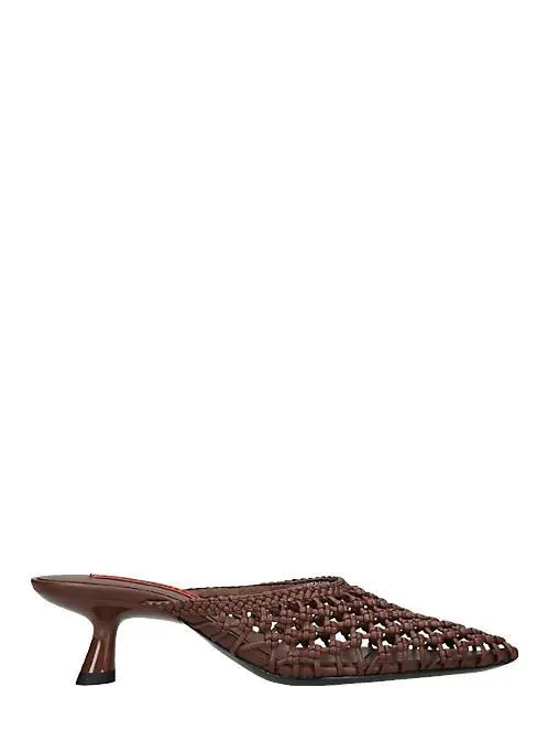 SIMONMILLER Knotted Gala Woven Heeled Mules - Dark Brown