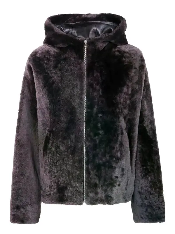 YVES SALOMON Hooded Lamb Fur Jacket - Brown