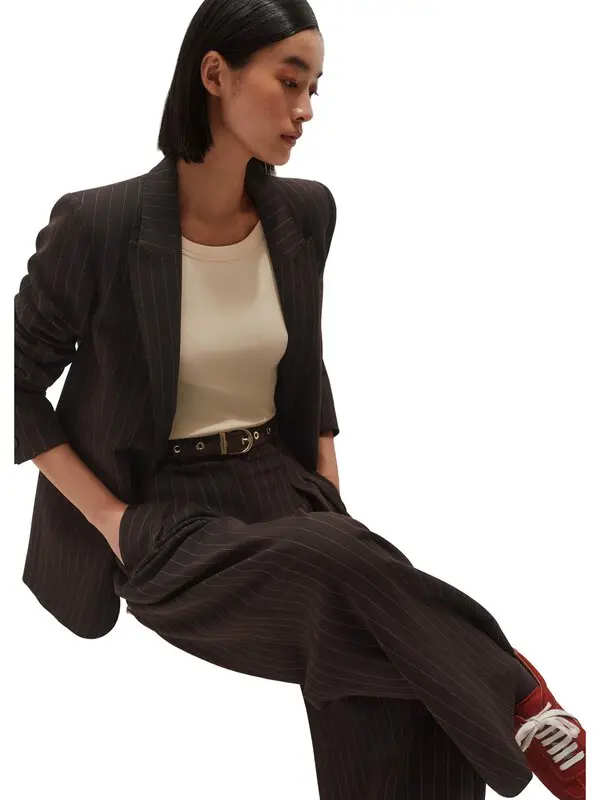 ME+EM Sharp Shoulder Pinstripe Blazer - Chocolate/caramel
