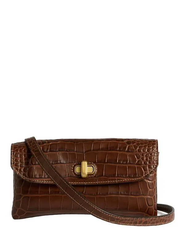 ME+EM Croc-embossed Leather Small Pouch - Chestnut