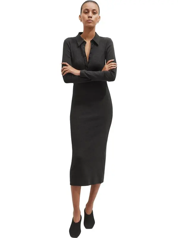 ME+EM Ultimate Rib Shirt Midi Dress - Charcoal Melange