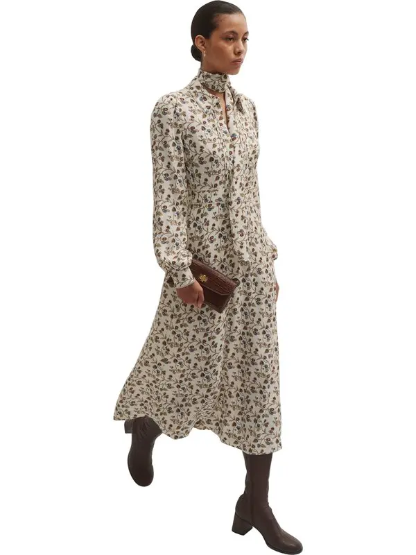 ME+EM Jacquard Maxi Shirt Dress With Belt - Light Cream Multi