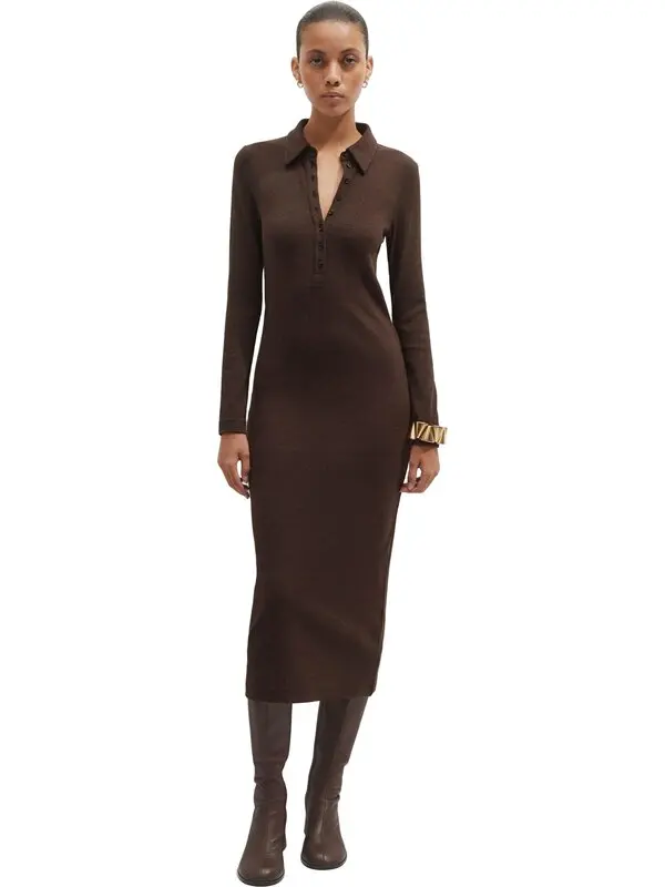 ME+EM Ultimate Ribbed Shirt Midi Dress - Chocolate Melange