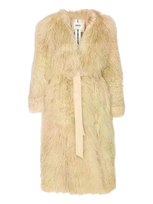 SWORD 6644 Belted Fur Coat - Neutrals
