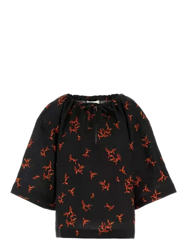 Fendi Printed Linen Blouse - Black
