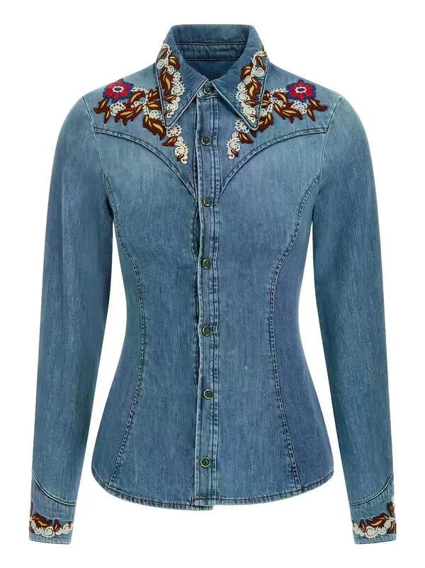 Roberto Cavalli Embroidered Denim Shirt - 04564 Blue