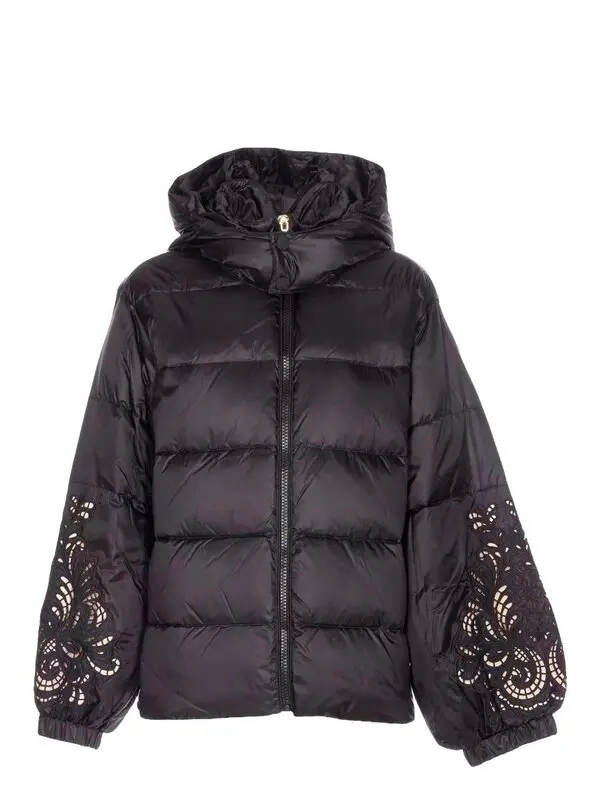 TWINSET Padded Jacket With Embroidered Sleeves - Black