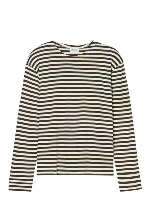 Closed Striped Long-sleeve Top - White