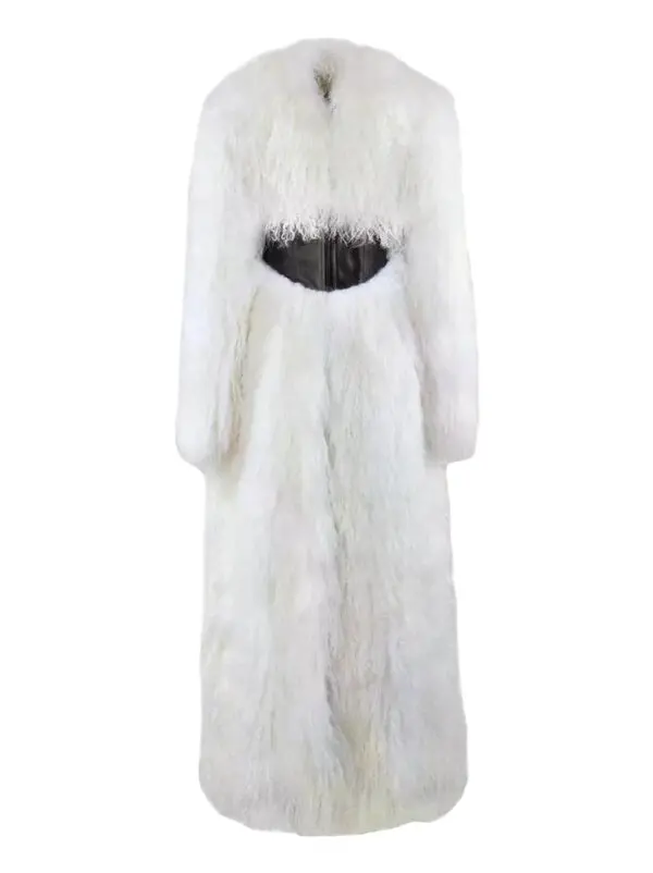 CHRISTINA CRAWFORD Shearling Coat With Leather Waist Detail - White