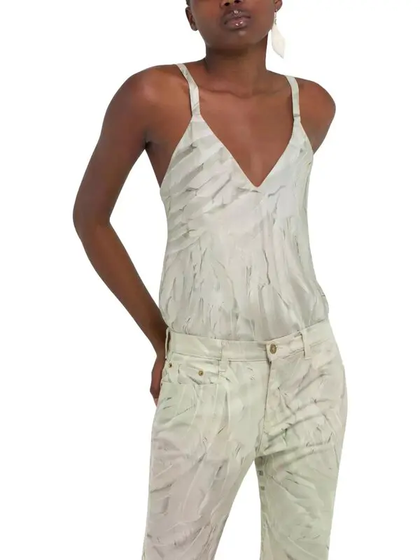 Roberto Cavalli Feather-print Silk Tank Top - White