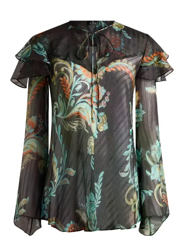 Etro Floral Print Ruffled Blouse - Black