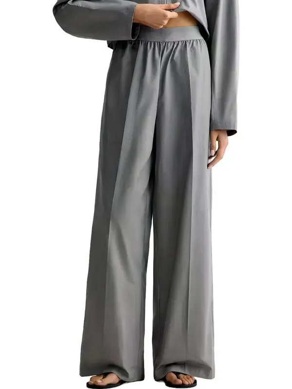 12 STOREEZ Elasticated-waistband Cotton Trousers - Grey