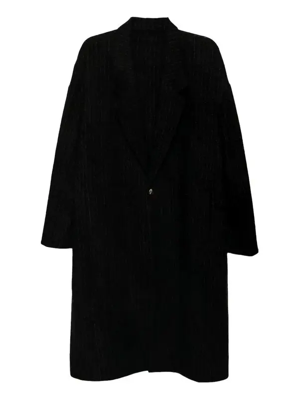 DEVOA Pinstripe Wool Coat - Black