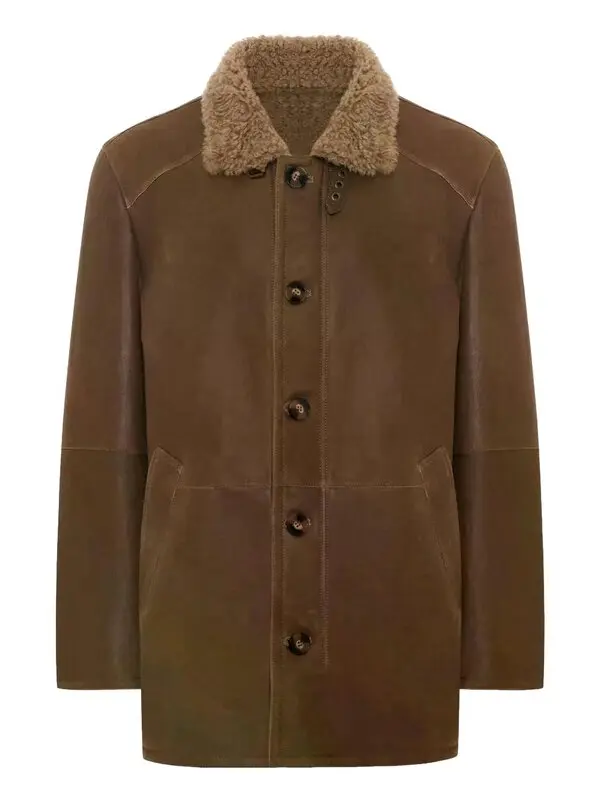 BIGARDINI Shearling-collar Leather Jacket - Brown
