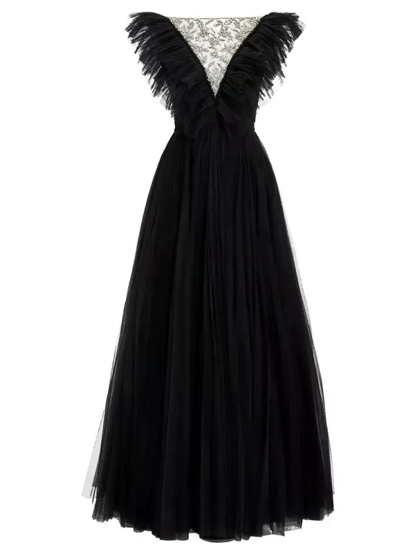 Jenny Packham Embellished Ruffled-tulle Maxi Dress - Black