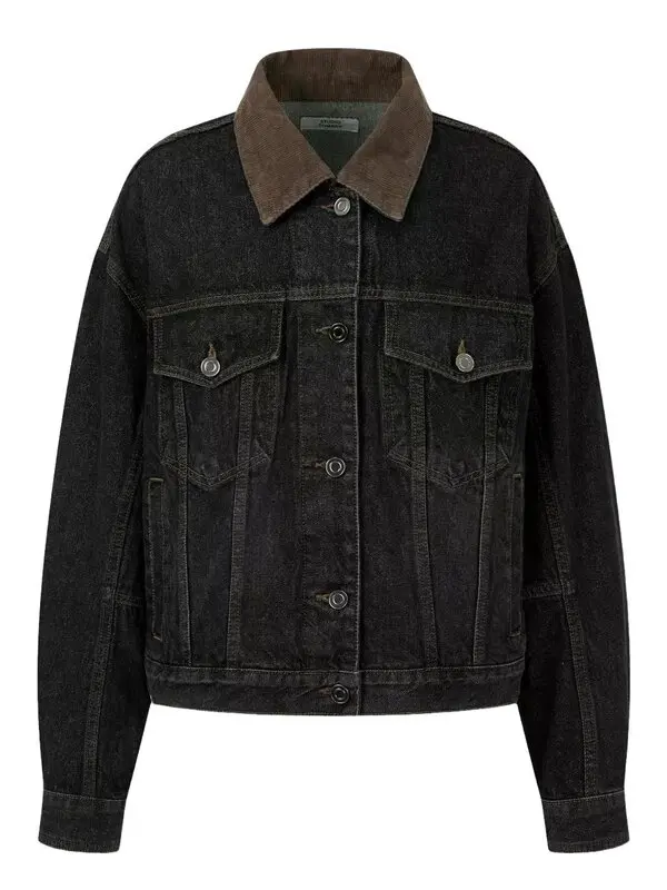 STUDIO TOMBOY Corduroy-collar Denim Jacket - Black