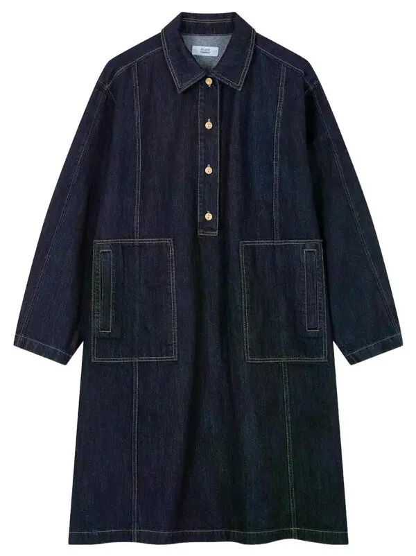 STUDIO TOMBOY Denim Midi Shirtdress With Patch Pockets - Blue