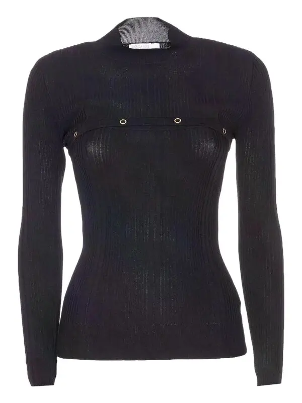 Patrizia Pepe Ribbed Button-detail Top - Black