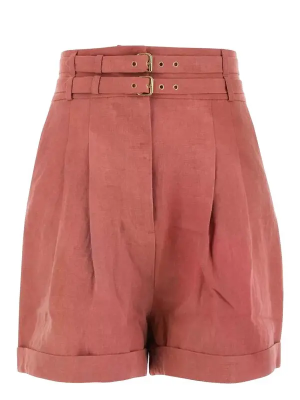 Le Kasha Double-buckle Linen Shorts - Pink