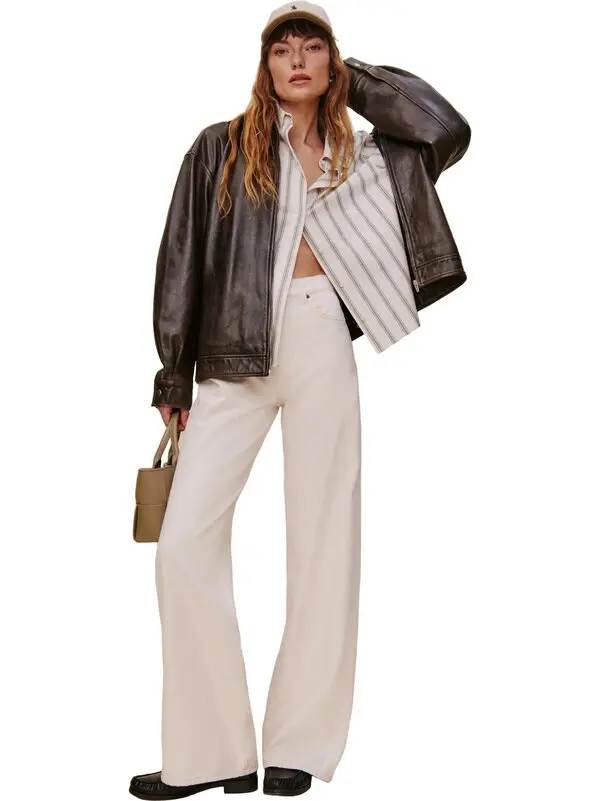 REFORMATION Cary High Rise Slouchy Wide Leg Long Jeans - Ivory