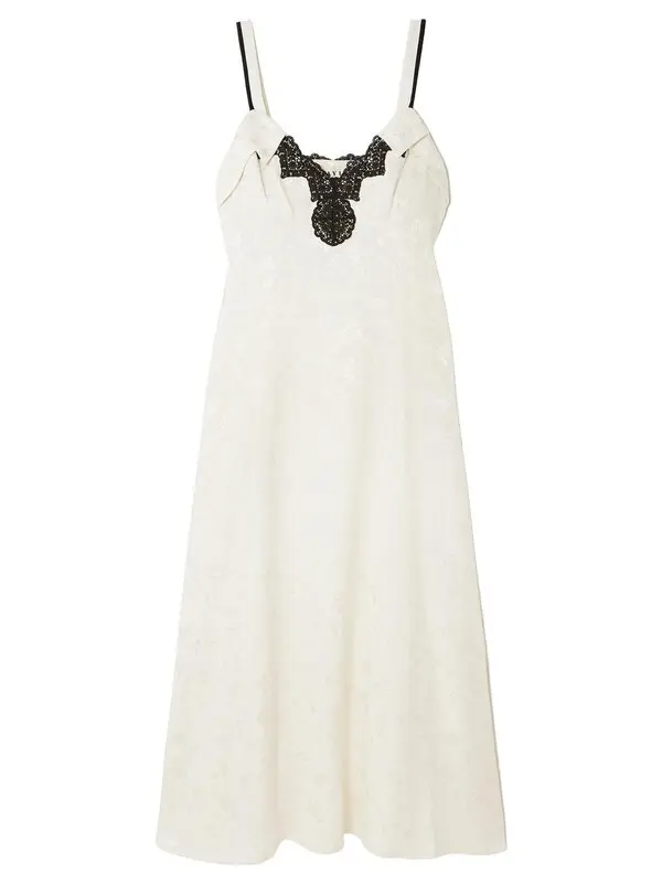 Maison Mayle Tati Crocheted Lace-trimmed Silk-jacquard Midi Dress - Ivory