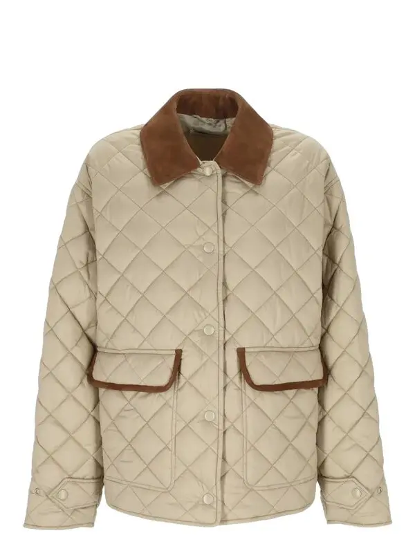 Miu Miu Quilted Jacket With Suede Collar - Beige