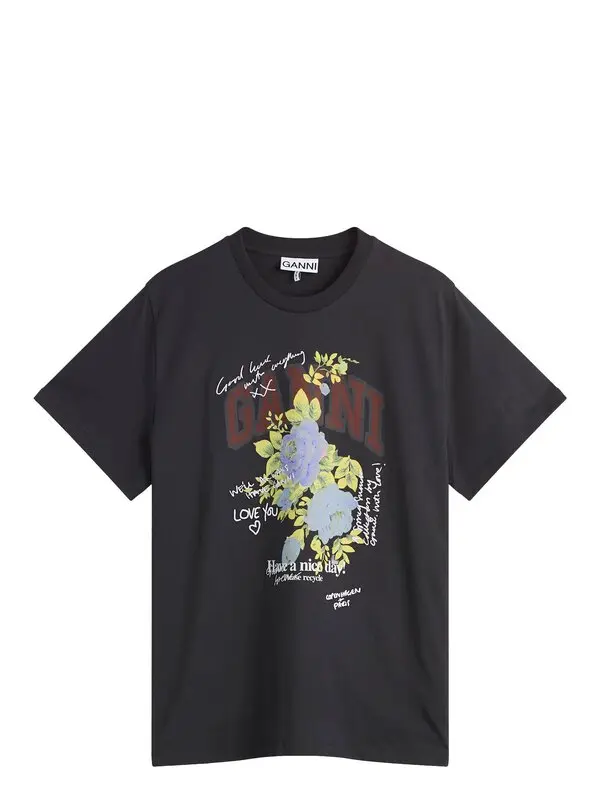 GANNI Rose Logo T-shirt - Phantom