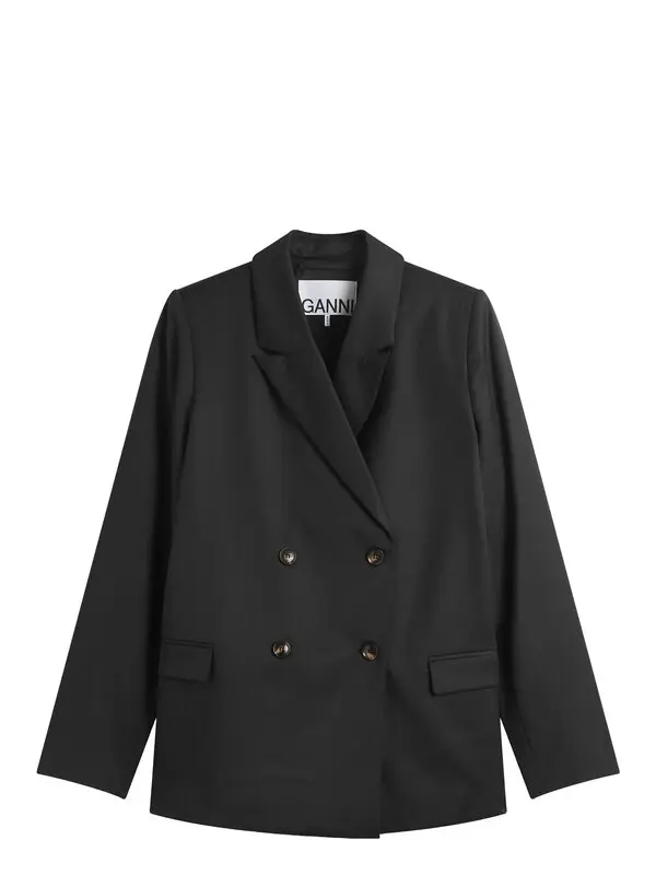 GANNI Calendered Wool Double-breasted Blazer - Black