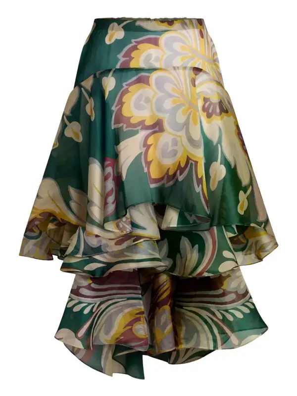Etro Floral Ruffled Asymmetric Skirt - Green