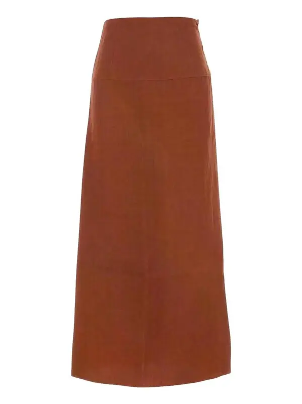 Le Kasha Haifal Linen Maxi Skirt With Button Fastening - Brown