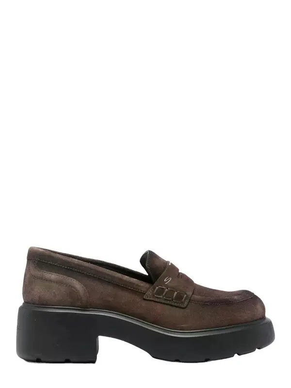 Santoni Suede Platform Loafers - Brown