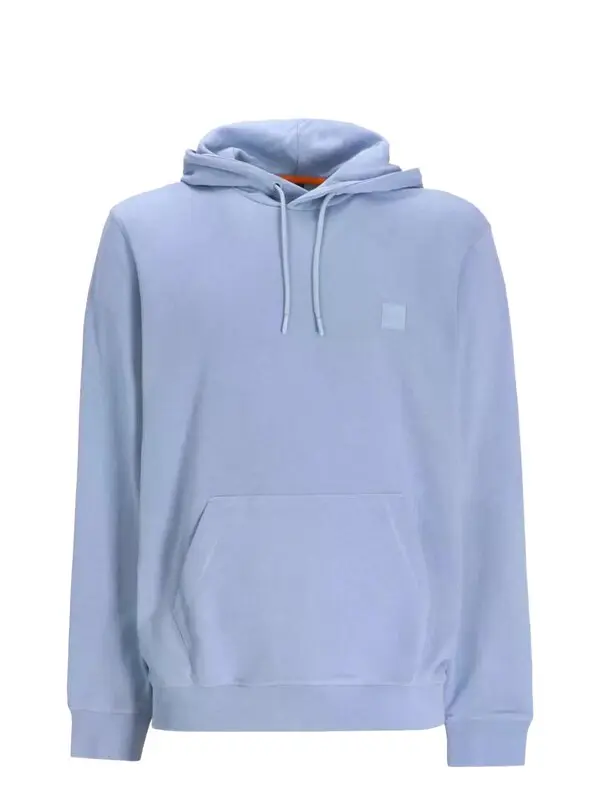 BOSS Logo-patch Cotton Hoodie - Blue