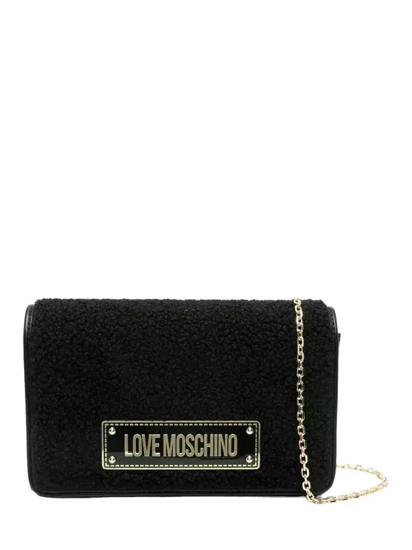 Moschino Logo-plaque Shearling Shoulder Bag - Black